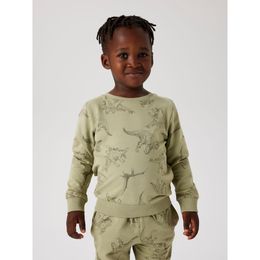 name it Jungen Sweatshirt &raquo;NMMVARON f&uuml;r Jungen mit Alloverprint und Rippb&uuml;ndchen&laquo;, bedruckt, casual, regular fit, Baumwolle, Rundhals gr&uuml;n 104