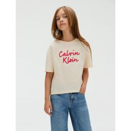 Calvin Klein Jeans M&auml;dchen T-Shirt &raquo;BOXY TEE METALLIC LOGO TECH&laquo; f&uuml;r Kinder bis 16 Jahre, gro&szlig;e Stickerei grau 6 (116)