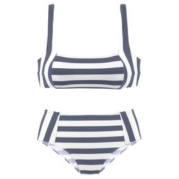 Venice Beach Damen Bustier-Bikini mit gewebten Streifen blau 34, Cup C/D