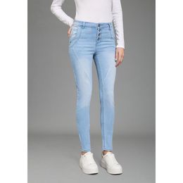 Bruno Banani Damen Skinny-fit-Jeans extraenger Schnitt, normale Leibh&ouml;he, mit Ges&auml;&szlig;- und Eingrifftaschen 34, N-Gr