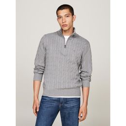 Tommy Hilfiger Herren Strickpullover &raquo;CLASSIC COTTON CABLE ZIP MOCK&laquo; mit modischem Zopfmuster grau L