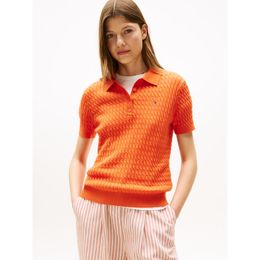 Tommy Hilfiger Damen Poloshirt &raquo;CO CABLE POLO-NK SS SWEATER&laquo; mit Zopfmuster orange S (36)