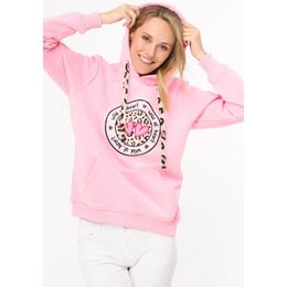 Zwillingsherz Damen Hoodie, Kapuze, Langarm, K&auml;ngurutasche, Leo-Details, modisch rosa S/M