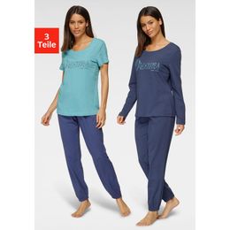 Vivance Dreams Damen Pyjama Set, 3 teilig, mit Frontschriftzug blau 32/34