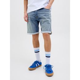 Jack & Jones Jack & Jones Herren Shorts &raquo;JJIRICK mit Aufschlag und Knopfverschluss f&uuml;r den Sommer&laquo; unifarben, regular fit, Web, Five-Pocket-Stil, elastisch blau 