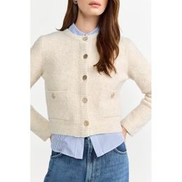 Richroyal Damen RICHROYAL Cardigan Boucle, gerader Form, Schmuckkn&ouml;pfe, Rundhals S