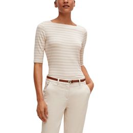 comma, Comma Damen Kurzarmshirt mit Streifen und slim fit beige 46