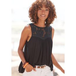 Buffalo Damen Crepebluse mit Spitzeneinsatz, Blusentop, Boho-Style schwarz 36