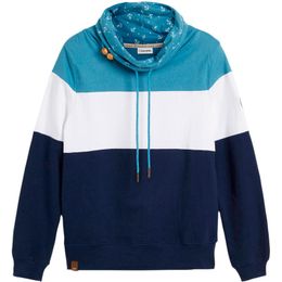 bonprix Damen bonprix Sweatshirt, mit volumin&ouml;sem, bedrucktem Kragen, mit Tunnelzug am Kragen blau 56/58 (XXXL)