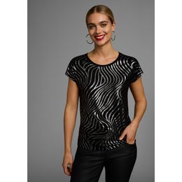 Laura Scott Damen Rundhalsshirt Kurzarm, figurumspielend, aus elastischem Single Jersey schwarz 36