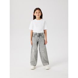 name it M&auml;dchen 5-Pocket-Jeans &raquo;NKFROSE f&uuml;r M&auml;dchen mit Destroyed-Effekt und hohem Bund&laquo; normal, Denim, Abriebeffekte, Rei&szlig;verschluss blau 134, N-Gr