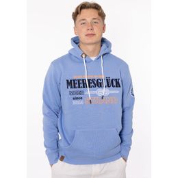 Zwillingsherz Herren Hoodie &raquo;"Meeresgl&uuml;ck"&laquo;, mit gesticktem Detail am &Auml;rmel und Kapuze blau S