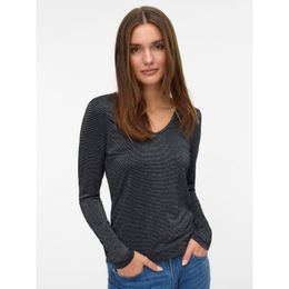 V&eacute;ro Moda Vero Moda Damen Langarmshirt &raquo;VMLAVA GLITTER LS V-NECK TOP STRIPE NOOS&laquo; schwarz M