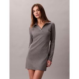 Calvin Klein Jeans Damen Minikleid &raquo;LS MONOLOGO RIB POLO MINI DRESS&laquo; Ohne Taschen Polokragen, V-Ausschnitt, figurbetont grau L (42), N-Gr