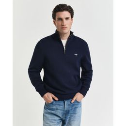 Gant Herren Troyer &raquo;CASUAL COTTON HALF ZIP&laquo; mit grafischer Logostickerei auf der Brust blau 3XL