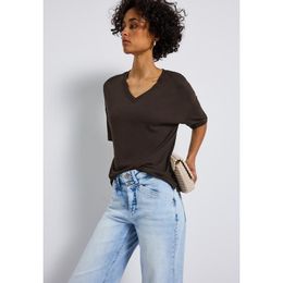 Street One Damen Street One T-Shirt mit V-Ausschnitt und im Strick-Look braun 34