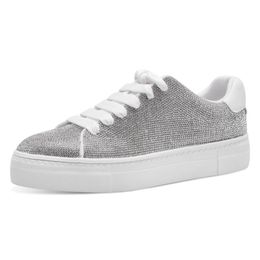 Tamaris Damen Plateausneaker , Freizeitschuh, Halbschuh, Schn&uuml;rschuh im Silber-Glitzer-Look silber 38