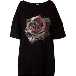 bonprix Damen bonprix T-Shirt &raquo;Cold-Shoulder-Shirt aus Viskose&laquo; Cold-Shoulder-Design, Halbarm, l&auml;ssige Passform, mit Blumen-Print schwarz 44/46 (L)