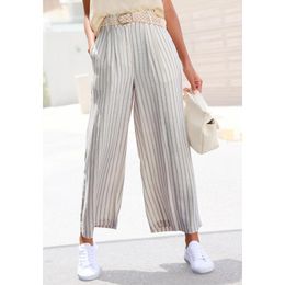 Lascana Damen Lascana Bundfaltenhose mit Taschen und Knopfdetail, weites Bein, Leinenhose, Sommerhose schwarz-wei&szlig; 36, N-Gr
