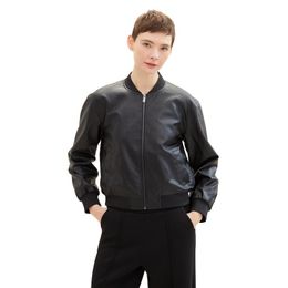 Tom Tailor Denim Damen Tom Tailor Denim Blouson ohne Kapuze Bomberjacke aus Kunstleder und mit Eingrifftaschen schwarz XXL (44)