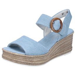 Rieker Damen Keilsandalette Sommerschuh, Plateausandale, Urlaubschuh mit Klettverschluss blau 40