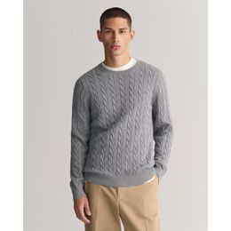 Gant Herren Strickpullover &raquo;COTTON CABLE C-NECK&laquo; mit Wappen-Logostickerei auf der Brust grau M