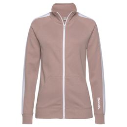 Bench. Loungewear Damen Sweatjacke mit Seitenstreifen und Stehkragen, Loungewear beige 32/34
