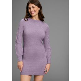 Laura Scott Damen Strickkleid Ohne Taschen mit besonderem Spitzendetail - NEUE KOLLEKTION lila 34, N-Gr