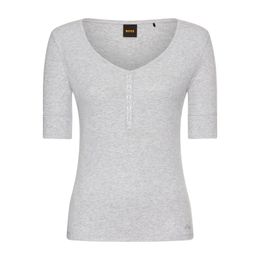 BOSS Orange Damen BOSS Orange Henleyshirt &raquo;Espen Premium Damenmode&laquo; mit Knopfleiste am V-Ausschnitt silber L