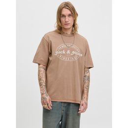Jack & Jones Jack & Jones Herren Rundhalsshirt &raquo;JJEDOVER PRINT TEE SS CREW NECK&laquo; braun M