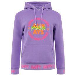 Zwillingsherz Damen Hoodie &raquo;"Always Positive"&laquo;, Kapuze, Stickerei, Fronttasche, B&uuml;ndchen-Schriftzug, Langarm lila SM (S/M)