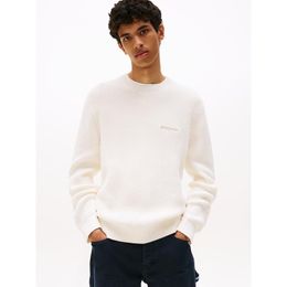 Tommy Jeans Herren Strickpullover &raquo;TJM SCRIPT CHUNKY&laquo; Regular Fit, Rundhals Waffelpique Strick wei&szlig; 3XL