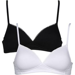 My Basic Damen B&uuml;gelloser BH 2er Pack, flache Verarbeitung, wattiert, ohne B&uuml;gel, basic, Baumwollmix schwarz-wei&szlig; 80, Cup B