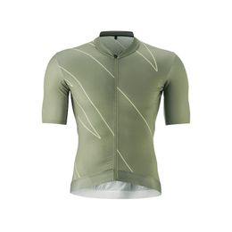 Gonso Herren Radtrikot &raquo;Road Jersey Print M&laquo; Herren Fahrradtrikot kurzarm, Full-Zip Trikot, R&uuml;ckentasche, Slim Fit gr&uuml;n M
