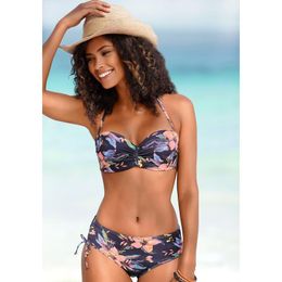 Lascana Damen Lascana B&uuml;gel-Bandeau-Bikini-Top &raquo;Malia&laquo; mit tropischem Print grau 34, Cup B