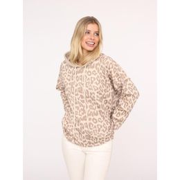 Zwillingsherz Damen Hoodie &raquo;"Leo"&laquo;, Langarm, Animal-Muster, Kapuze, Kordelzug, modisch beige L/XL