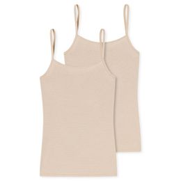 Schiesser Damen Unterhemd &raquo;Modal Essentials&laquo; 2er Pack, Single Jersey, schmale Tr&auml;ger, feine Streifen beige 40, N-Gr