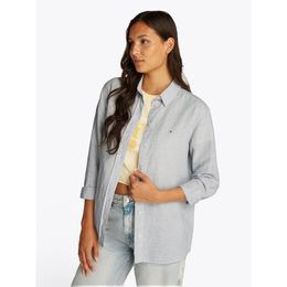 Tommy Jeans Damen Hemdbluse &raquo;TJW RLX LINEN SHIRT&laquo; mit Logostickerei blau XL (42)