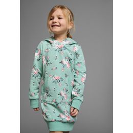 Kidsworld M&auml;dchen Kidsworld Sweatkleid &raquo;Einhorn&laquo; K&auml;ngurutasche bis Mitte des Oberschenkels, m&auml;dchenhafter Style gr&uuml;n 128/134, N-Gr