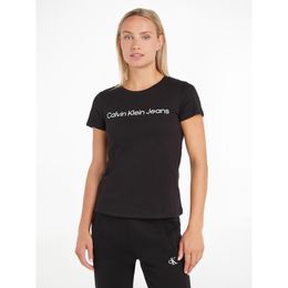 Calvin Klein Jeans Damen T-Shirt &raquo;CORE INSTIT LOGO SLIM FIT TEE&laquo; mit CK-Logoschriftzug schwarz L (40)
