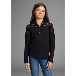 Kidsworld M&auml;dchen Kidsworld Kapuzenshirt &raquo;Shirt mit Spitzeneinsatz f&uuml;r M&auml;dchen&laquo; Trendiges Shirt mit Spitzeneinsatz schwarz 152/158