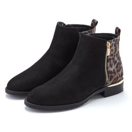 Lascana Damen Lascana Stiefelette &raquo;Ankle Boots, Stiefel&laquo; mit Leo-Print VEGAN schwarz 36