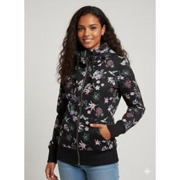 Ragwear Damen Sweatjacke &raquo;NESKA ZIP FLOWERS O&laquo; mit extra breiten B&uuml;ndchen schwarz S