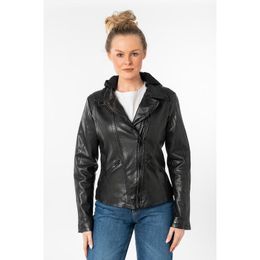 Mauritius Damen Lederjacke &raquo;MWTary SF&laquo; mit Kapuze mit Jerseykapuze und Reverskragen, Slim Fit schwarz 3XL Trachtenmode