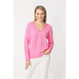 Zwillingsherz Damen Sweatshirt, ausgefranster V-Ausschnitt, Vintage Look, Langarm rosa S/M