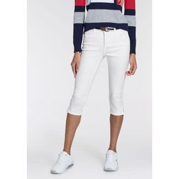 Kangaroos Damen Kangaroos Caprijeans &raquo;CAPRI-JEANS mit G&uuml;rtel&laquo; Set, mit abnehmbarem G&uuml;rtel, Skinny Fit, mit Schlitz, normale Leibh&ouml;he wei&szlig; 50, N-Gr