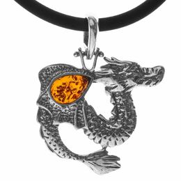 OSTSEE-SCHMUCK Damen OSTSEE-SCHMUCK Halsreif &raquo; Kette mit Anh&auml;nger Drache - Kautschukreif&laquo; silber