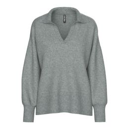 Pieces Damen Pieces V-Ausschnitt-Pullover &raquo;PCMALOU LS POLO KNIT NOOS BC&laquo; grau XS