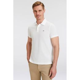 Gant Herren Poloshirt &raquo;REG SHIELD SS PIQUE POLO&laquo; mit Logo und Flachstrickkragen 100% Baumwolle Pique wei&szlig; M