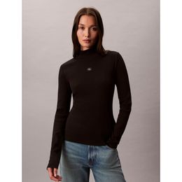 Calvin Klein Jeans Damen Shirttop &raquo;LS WOVEN LABEL TURTLENECK&laquo; Mit Rundhalsausschnitt, regular fit schwarz XXS (34)